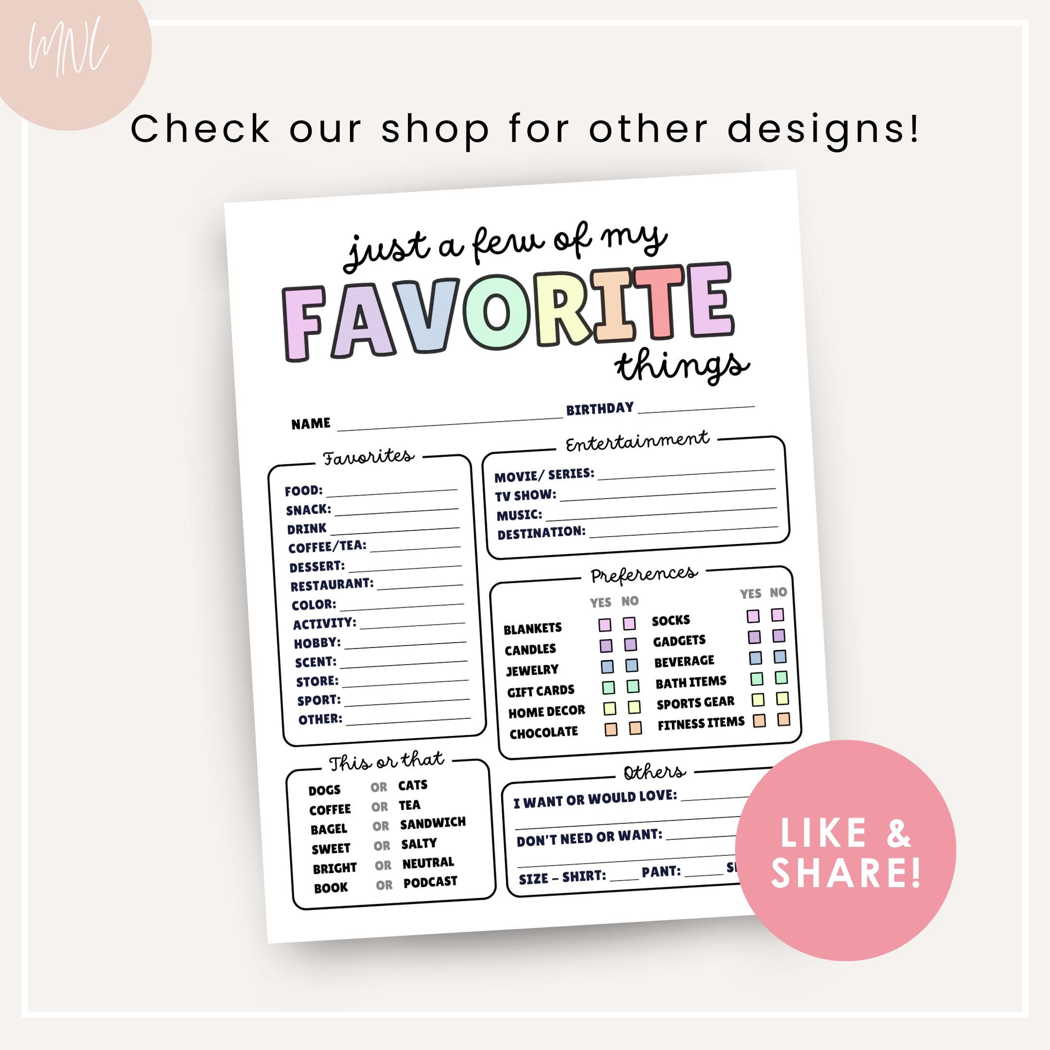 Favorites Survey for Coworker Questions, Staff Appreciation All About ...