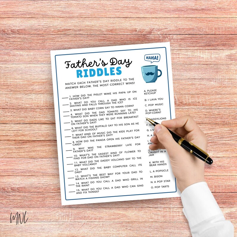 Fathers Day Riddles Game for Funny Father’s Day Party, Printable Father ...