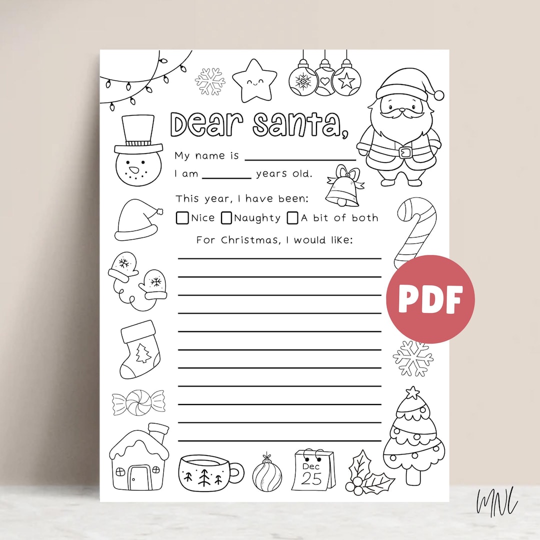 Letter to Santa Coloring Page Printable Christmas Wish List, Dear Santa ...