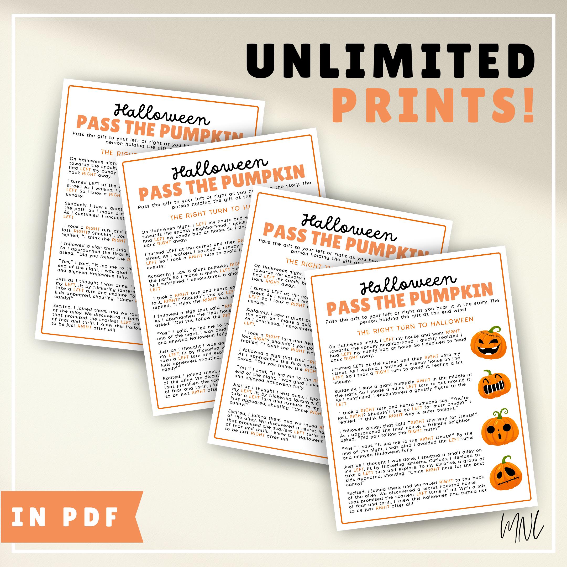 Pass the Pumpkin Halloween Party Game, Left Right Game for Halloween ...