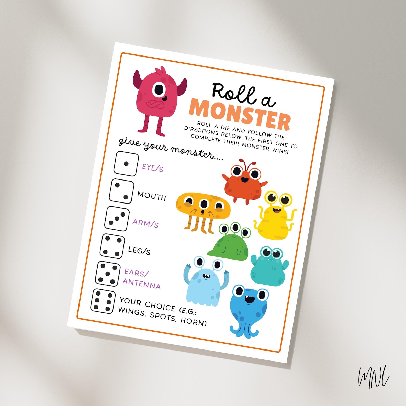 Halloween Dice Game Roll A Monster Game, Monster Dice Game, Halloween ...