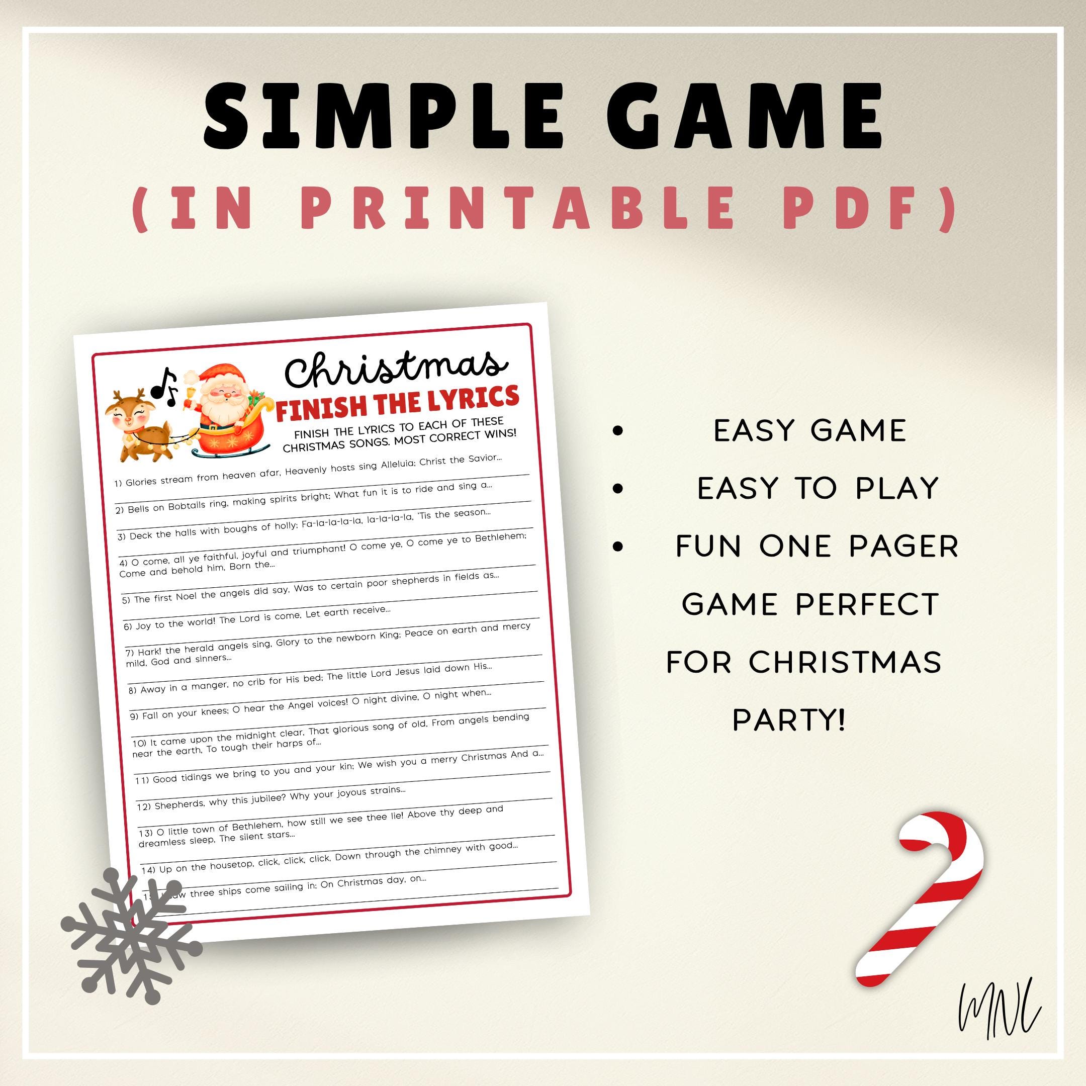 Christmas Song Game Finish the Lyrics Printable Christmas Party Game ...