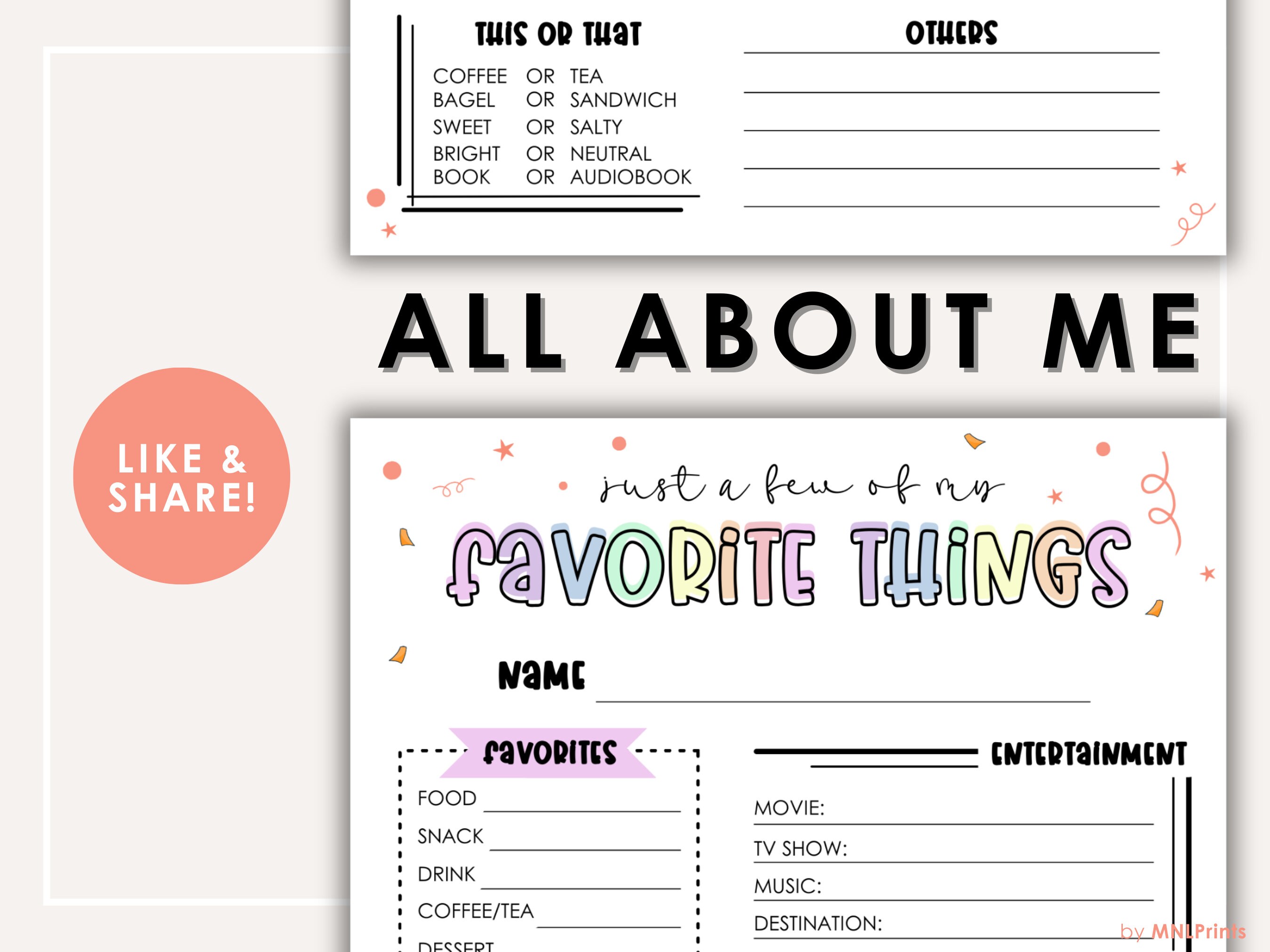 Favorites Survey for Coworker Questions Staff Appreciation All About Me ...