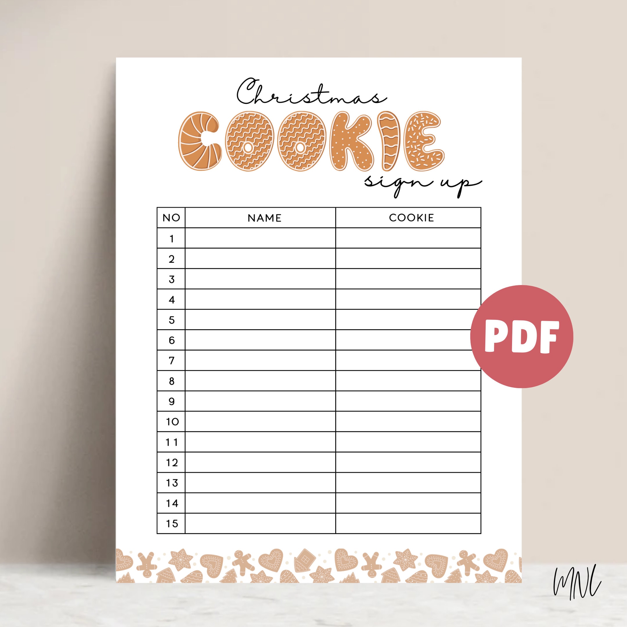 Christmas Cookie Sign up Sheet for Christmas Party, Cookie Party ...