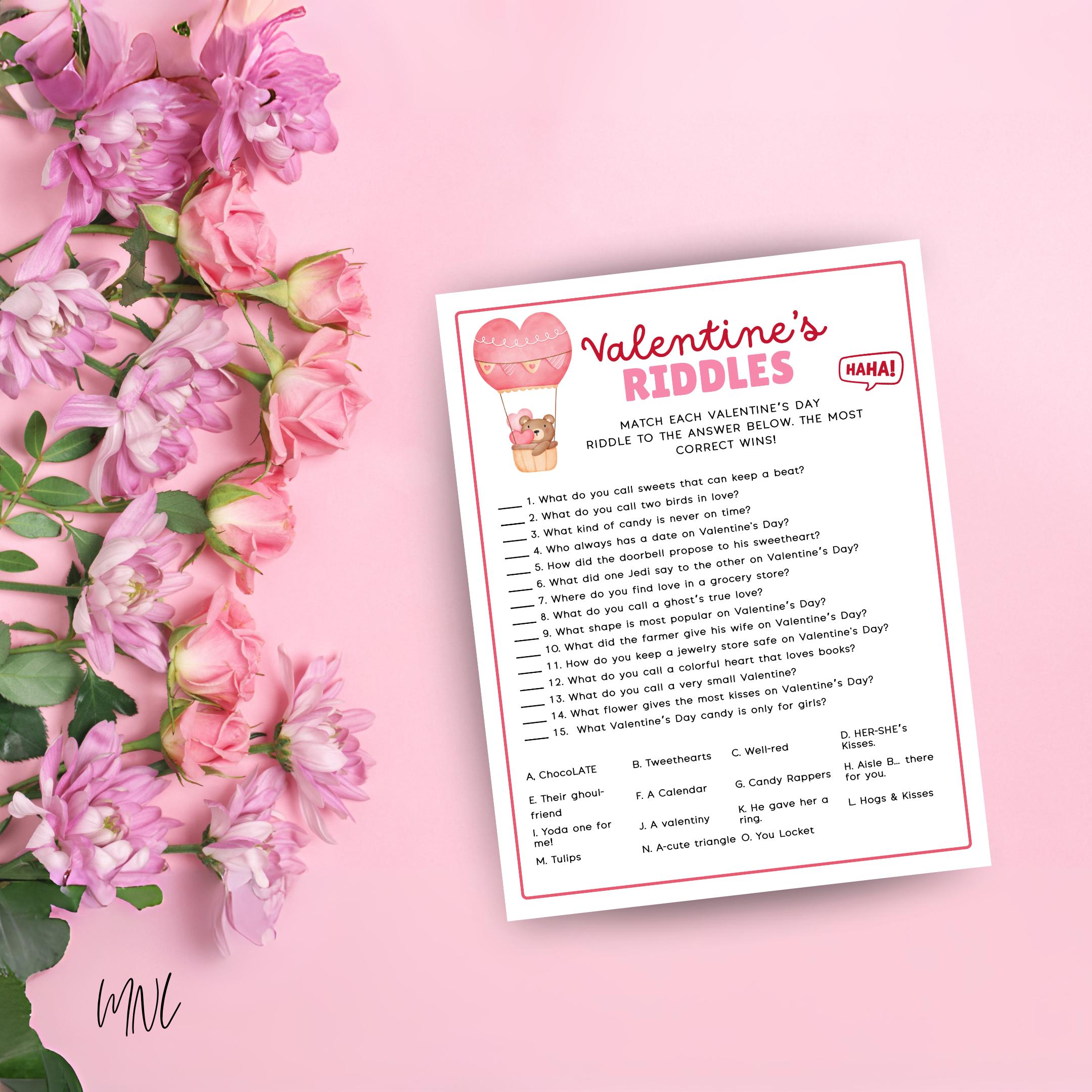 Valentines Riddles for Valentines Day Party Game Printable Valentines ...