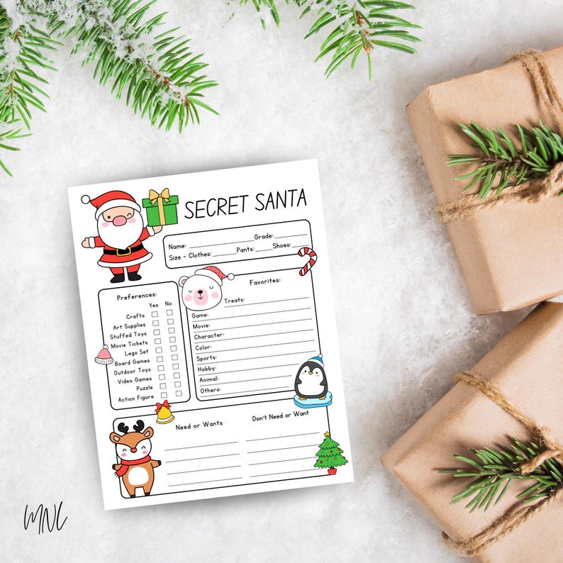 Secret Santa Questionnaire Bundle for Kids Christmas Party Gift ...