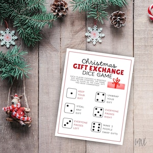 Christmas Gift Exchange Dice Game for Christmas Party Game Printable ...