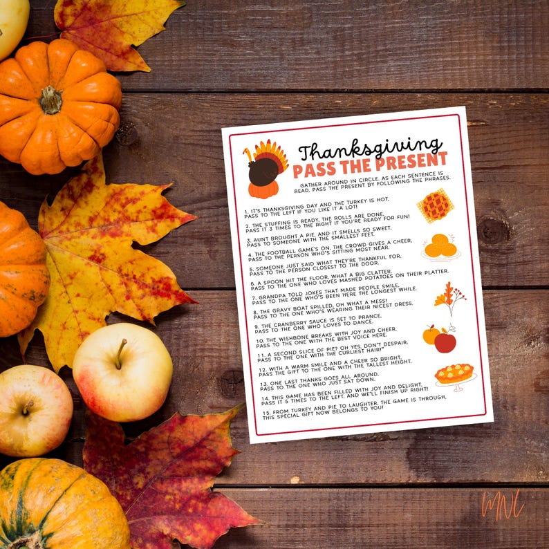 Pass the Present Thanksgiving Game, Pass the Gift Game for Thanksgiving ...