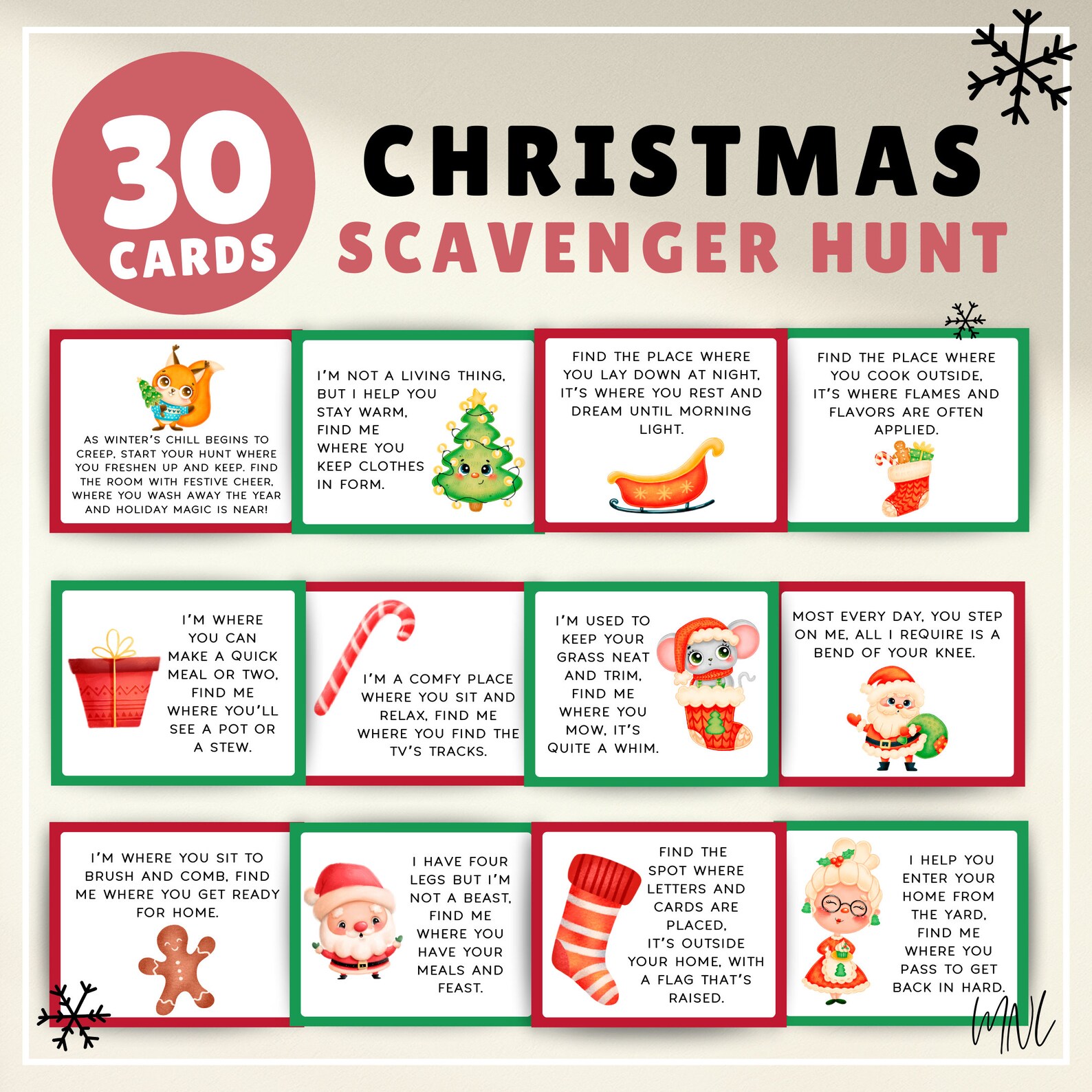 Christmas Scavenger Hunt for Christmas Party Game Printable Christmas ...