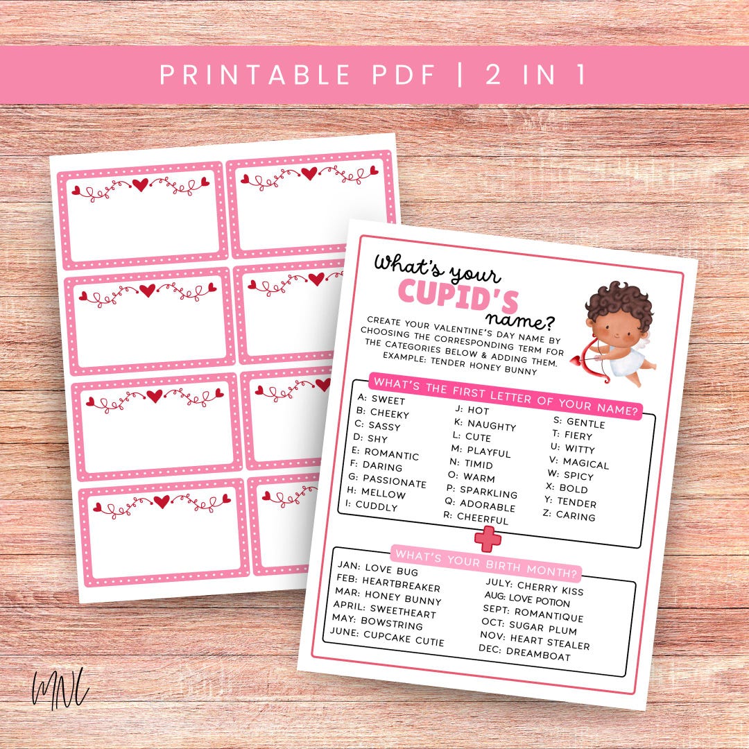 Valentine’s What's Your Name Game With Name Tag, What’s Your Cupid Name ...