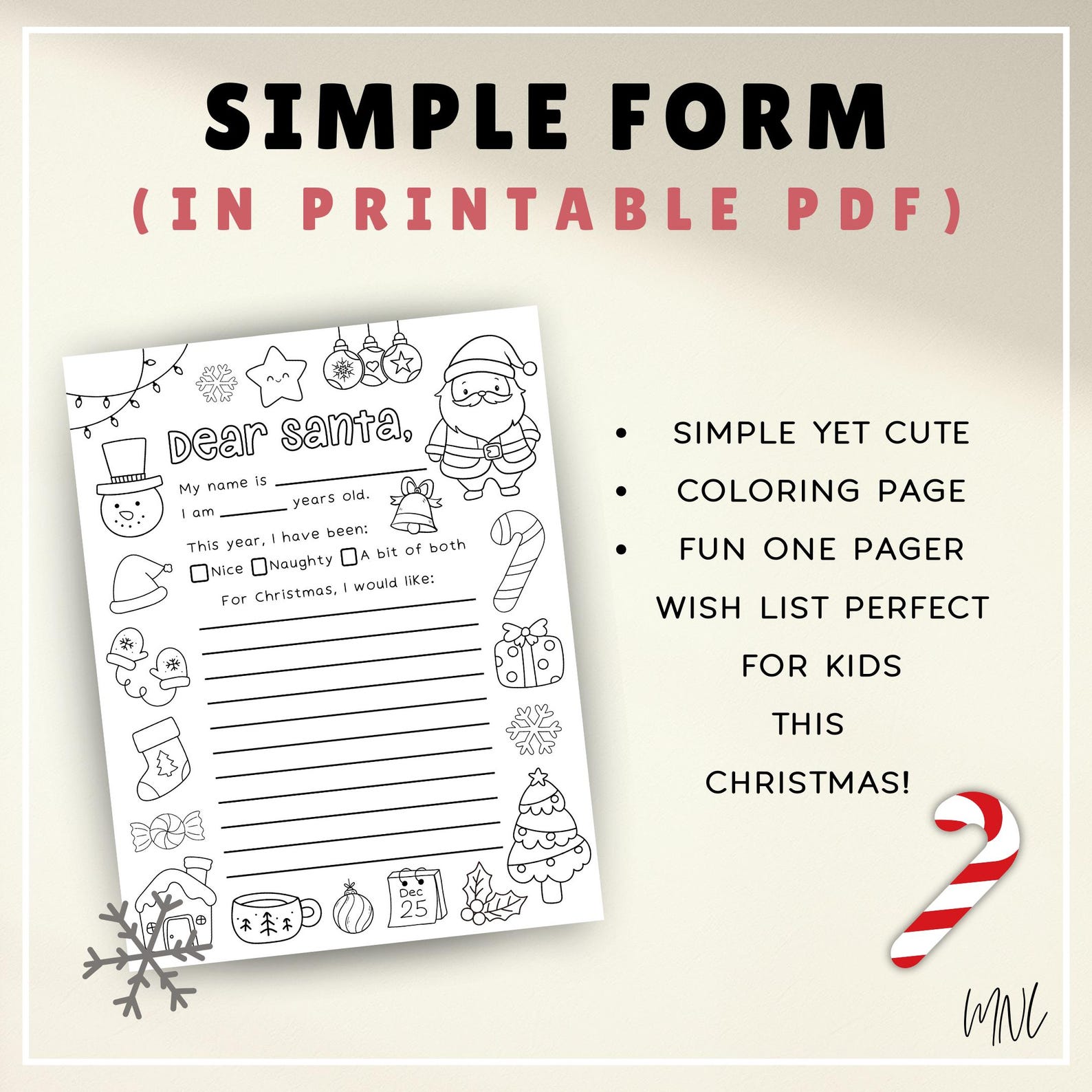 Letter to Santa Coloring Page Printable Christmas Wish List, Dear Santa ...