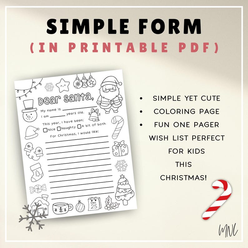 Letter to Santa Coloring Page Printable Christmas Wish List, Dear Santa ...