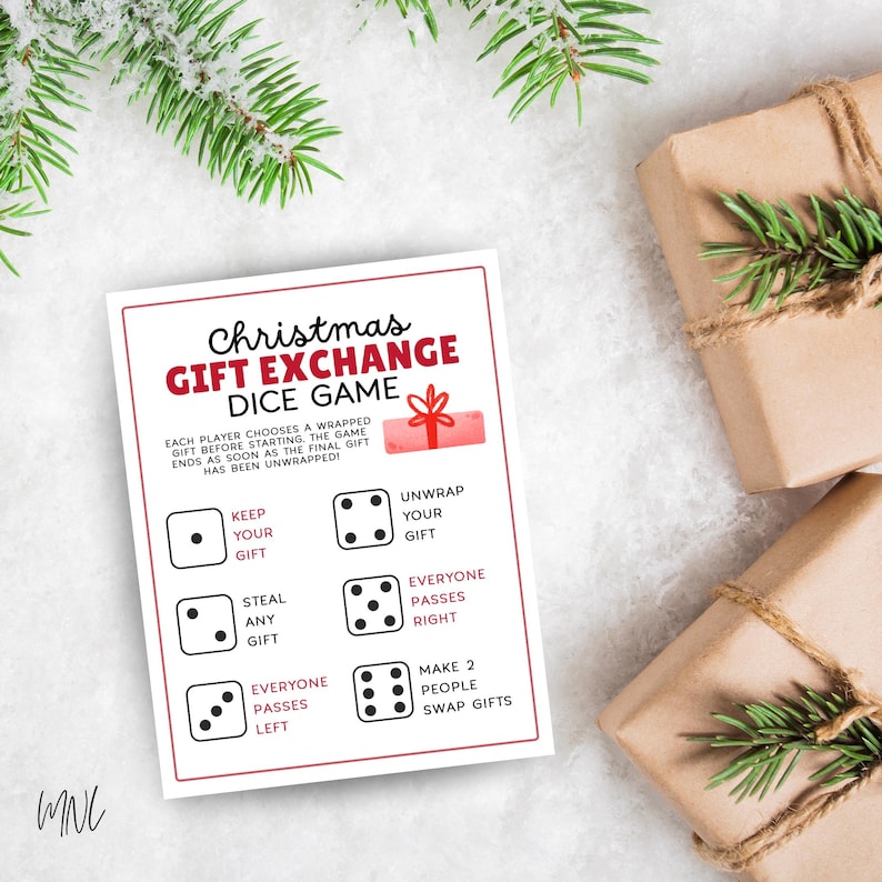 Christmas Gift Exchange Dice Game for Christmas Party Game Printable ...