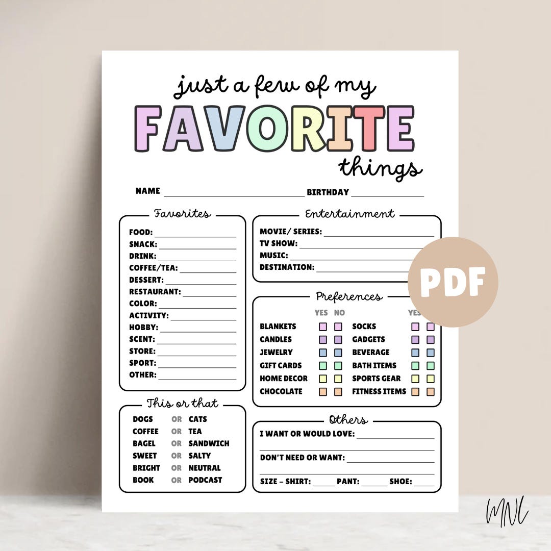 Favorites Survey for Coworker Questions Staff Appreciation All About Me ...