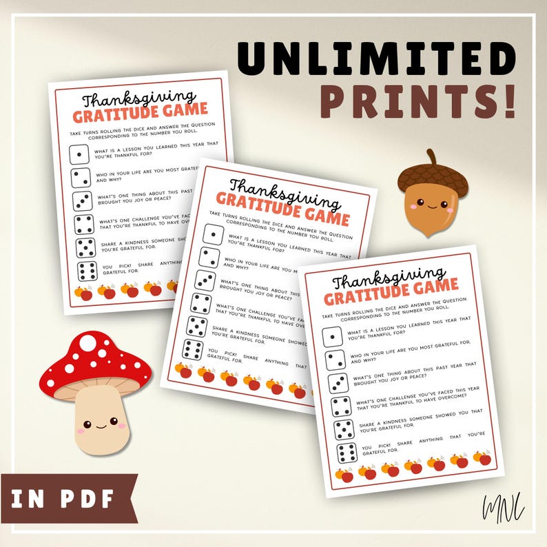 Gratitude Game Thanksgiving Game, Thanksgiving Party Gratitude Dice ...