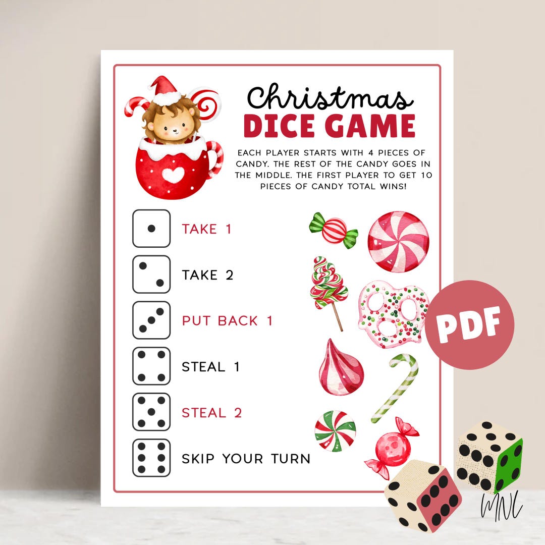 Christmas Candy Dice Game for Christmas Party Game Printable Christmas ...