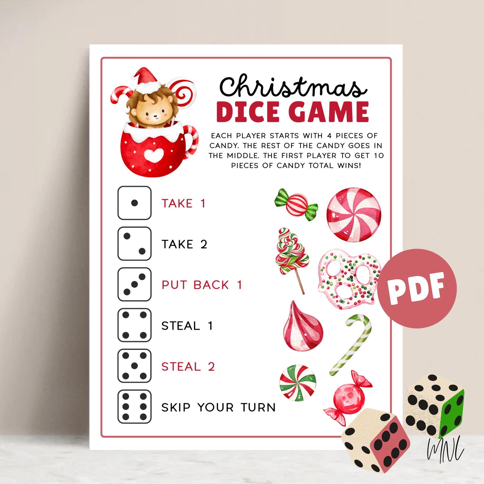 Christmas Candy Dice Game for Christmas Party Game Printable Christmas ...