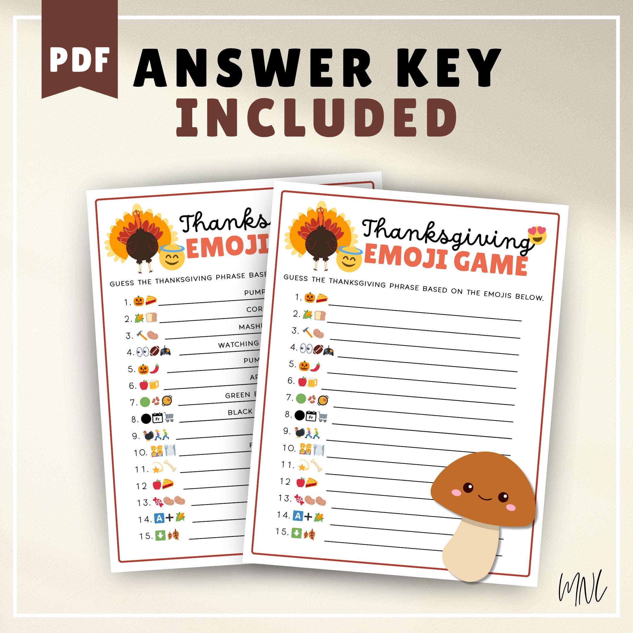 Thanksgiving Emoji Pictionary for Thanksgiving Party Game, Thanksgiving ...