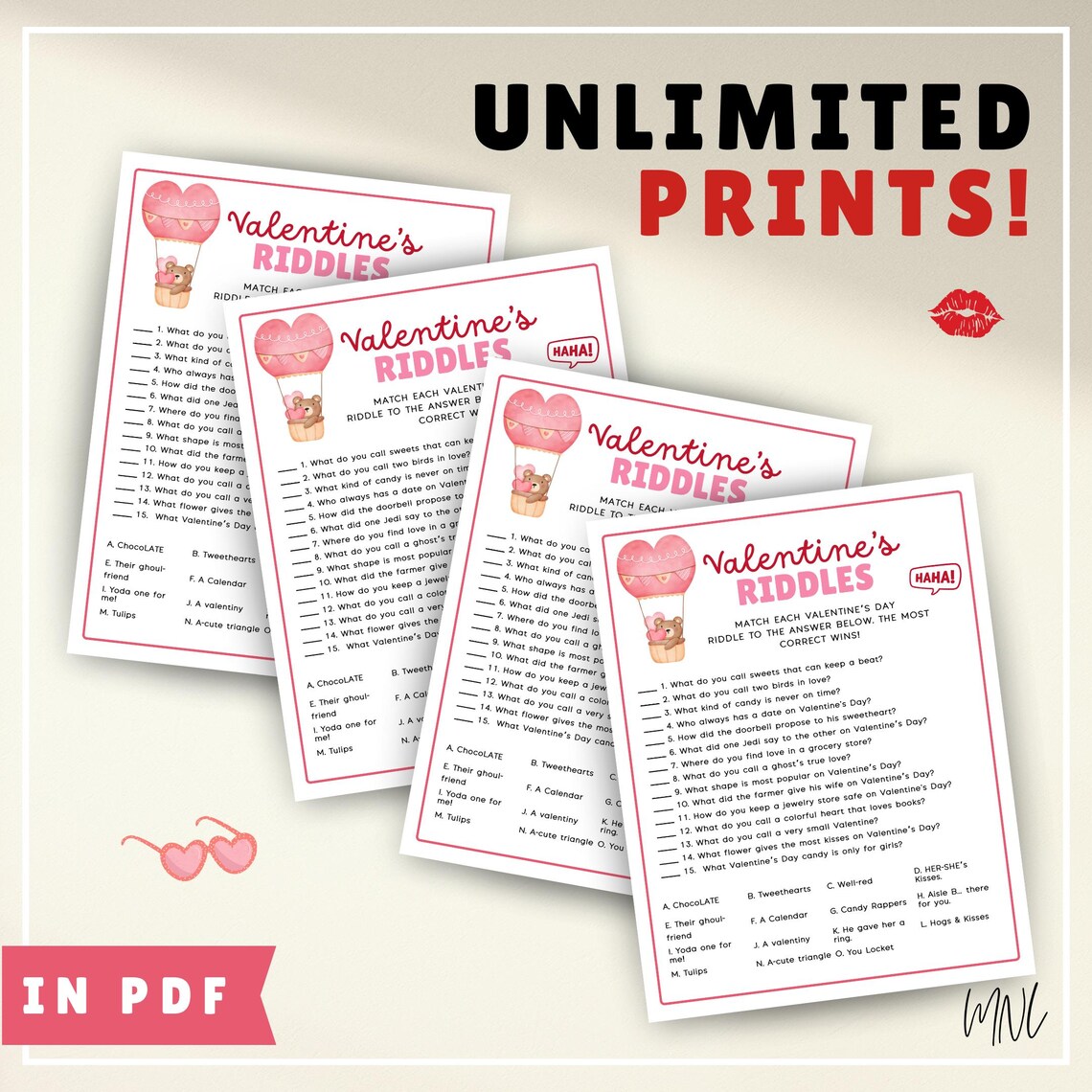 Valentines Riddles for Valentines Day Party Game Printable Valentines ...