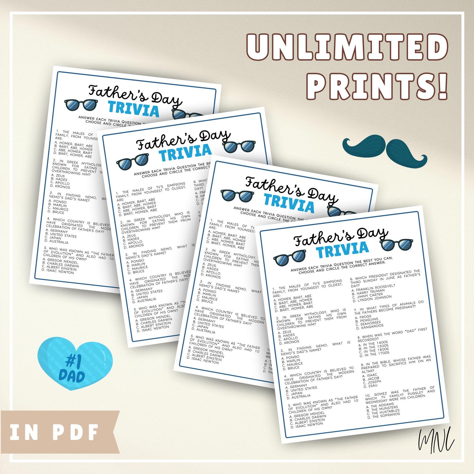 Fathers Day Trivia Game for Father’s Day Party, Printable Father’s Day ...