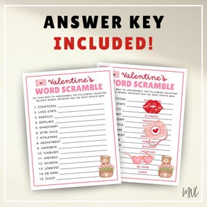 Valentines Word Scramble for Valentines Party Game Printable Valentines ...