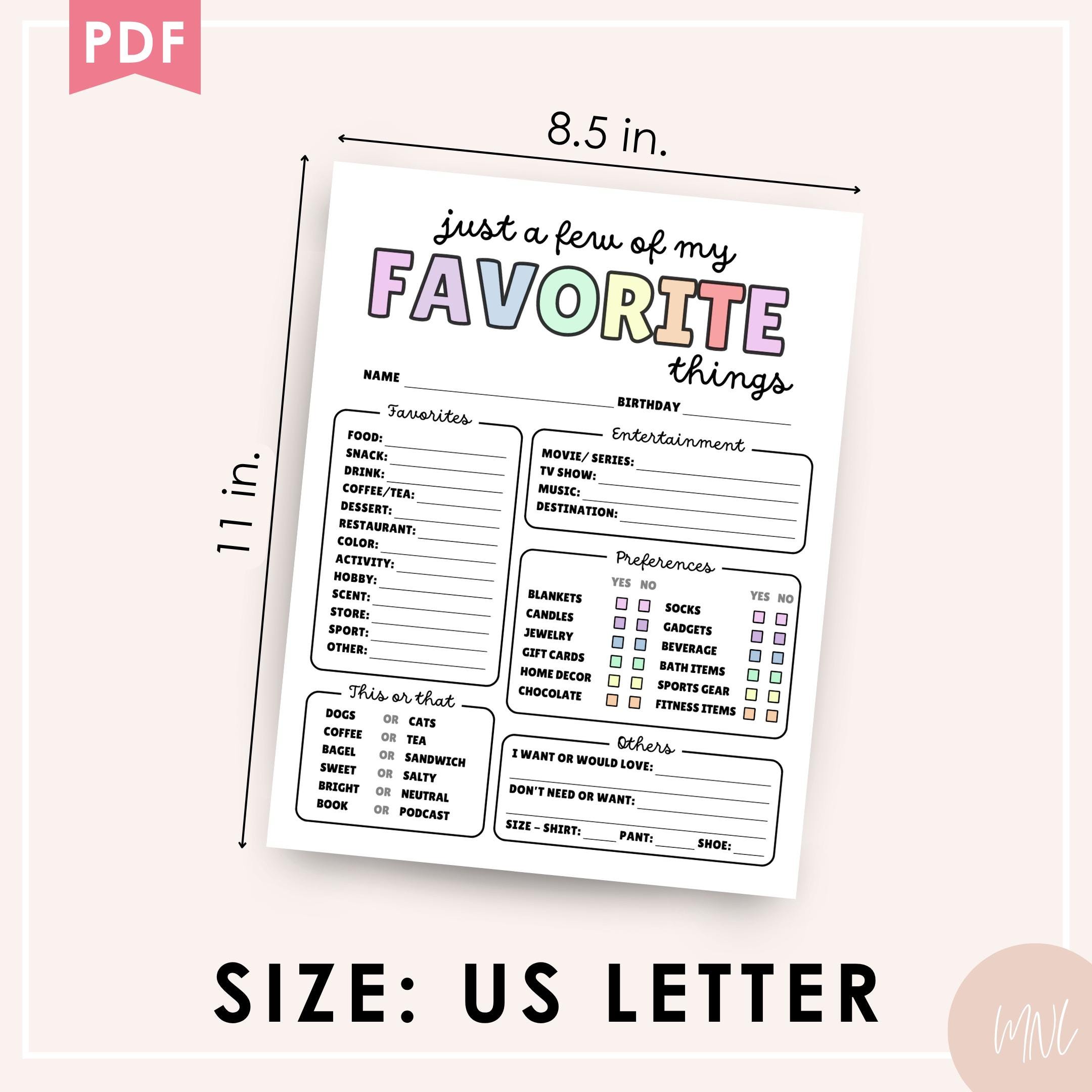Favorites Survey for Coworker Questions Staff Appreciation All About Me ...