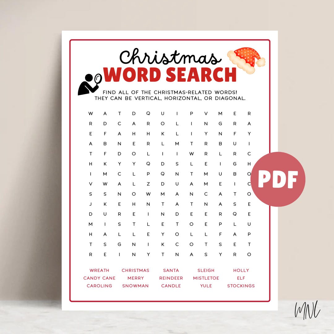 Christmas Word Search Game for Christmas Party Game Printable Christmas ...