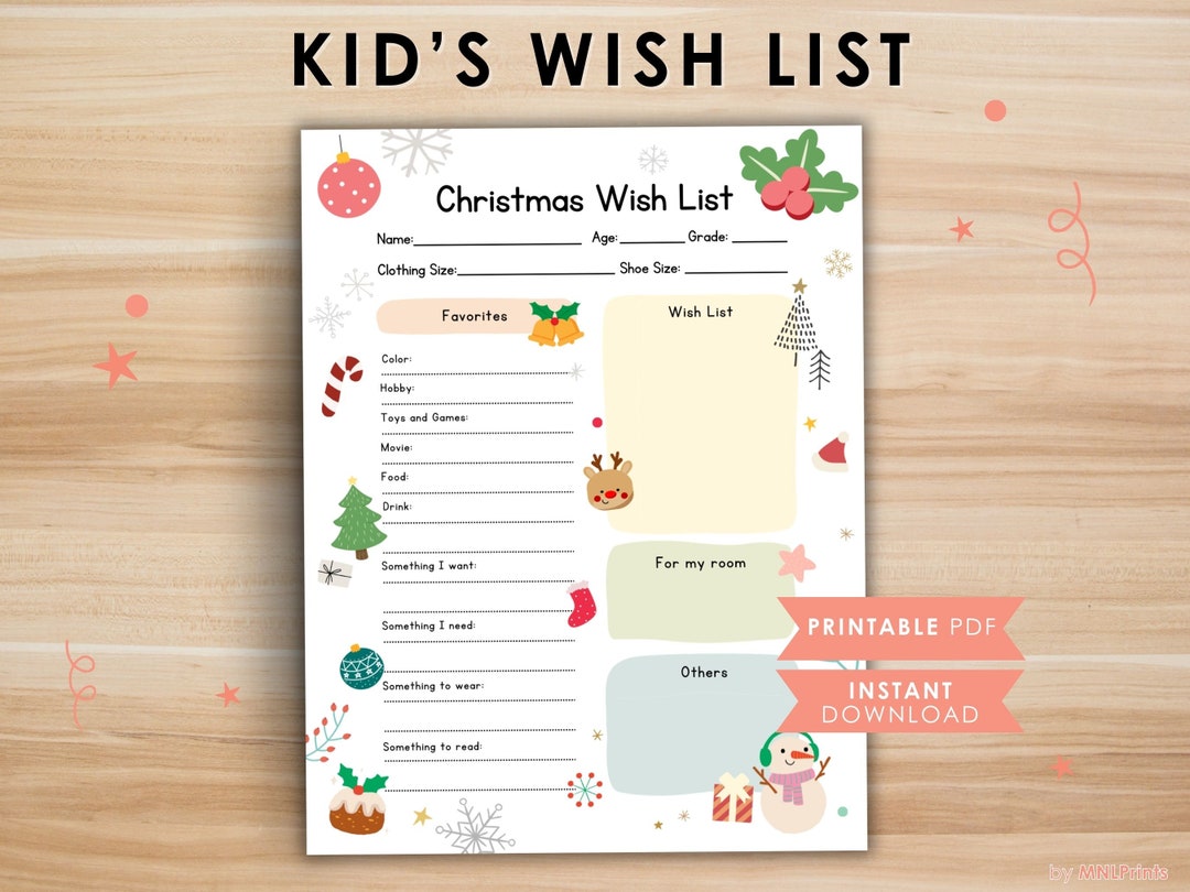 Christmas Wish List for Kids Wish List Christmas Printable Christmas ...