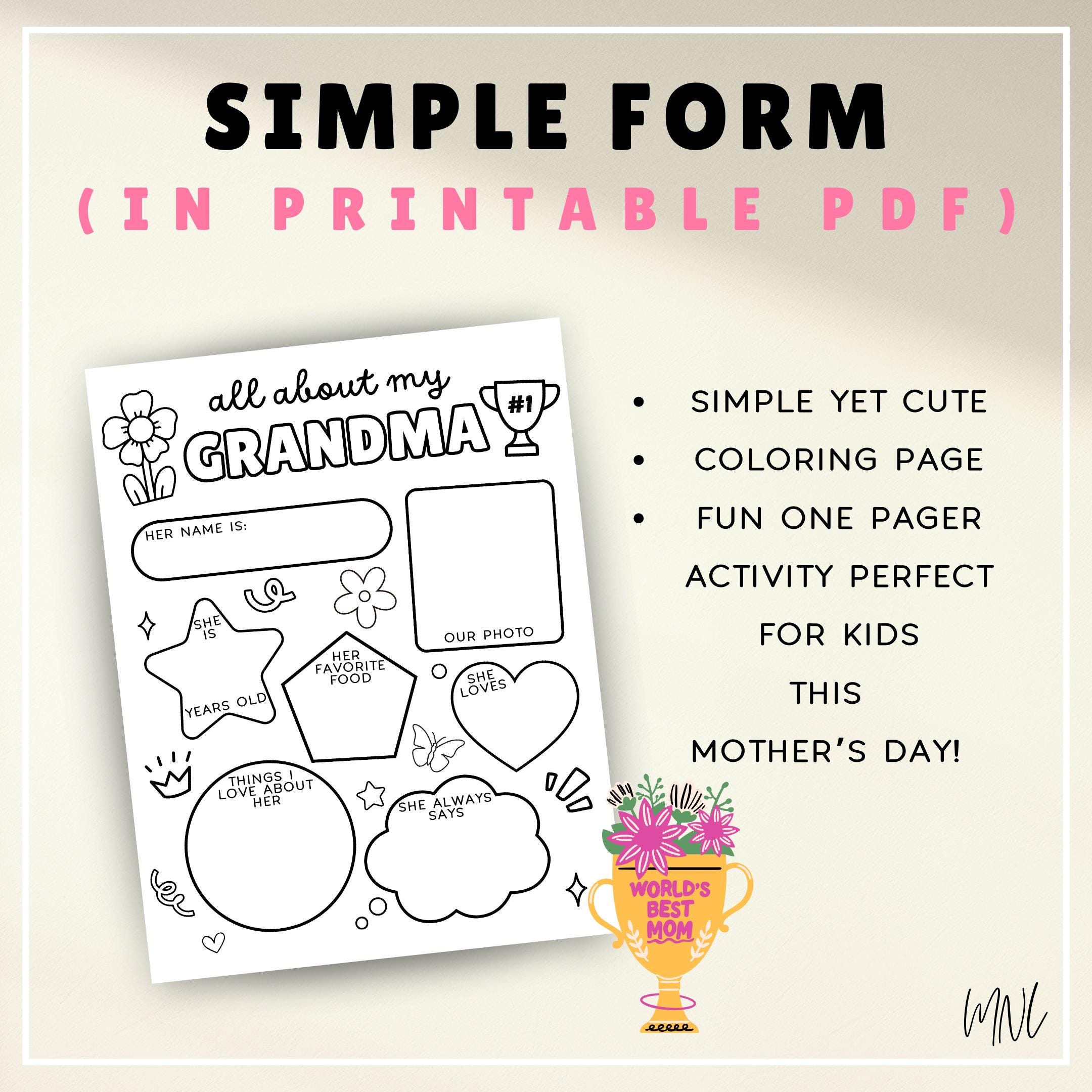All About My Grandma Questionnaire for Mother’s Day Activity, Mothers ...