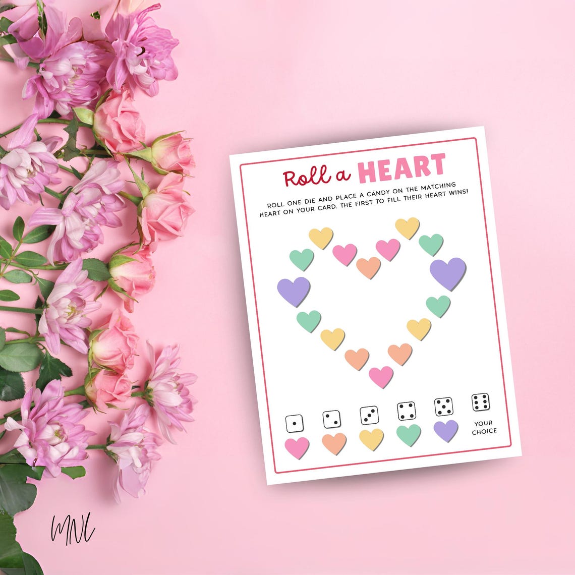 Roll a Heart Game for Valentine Party Game Printable Valentines ...