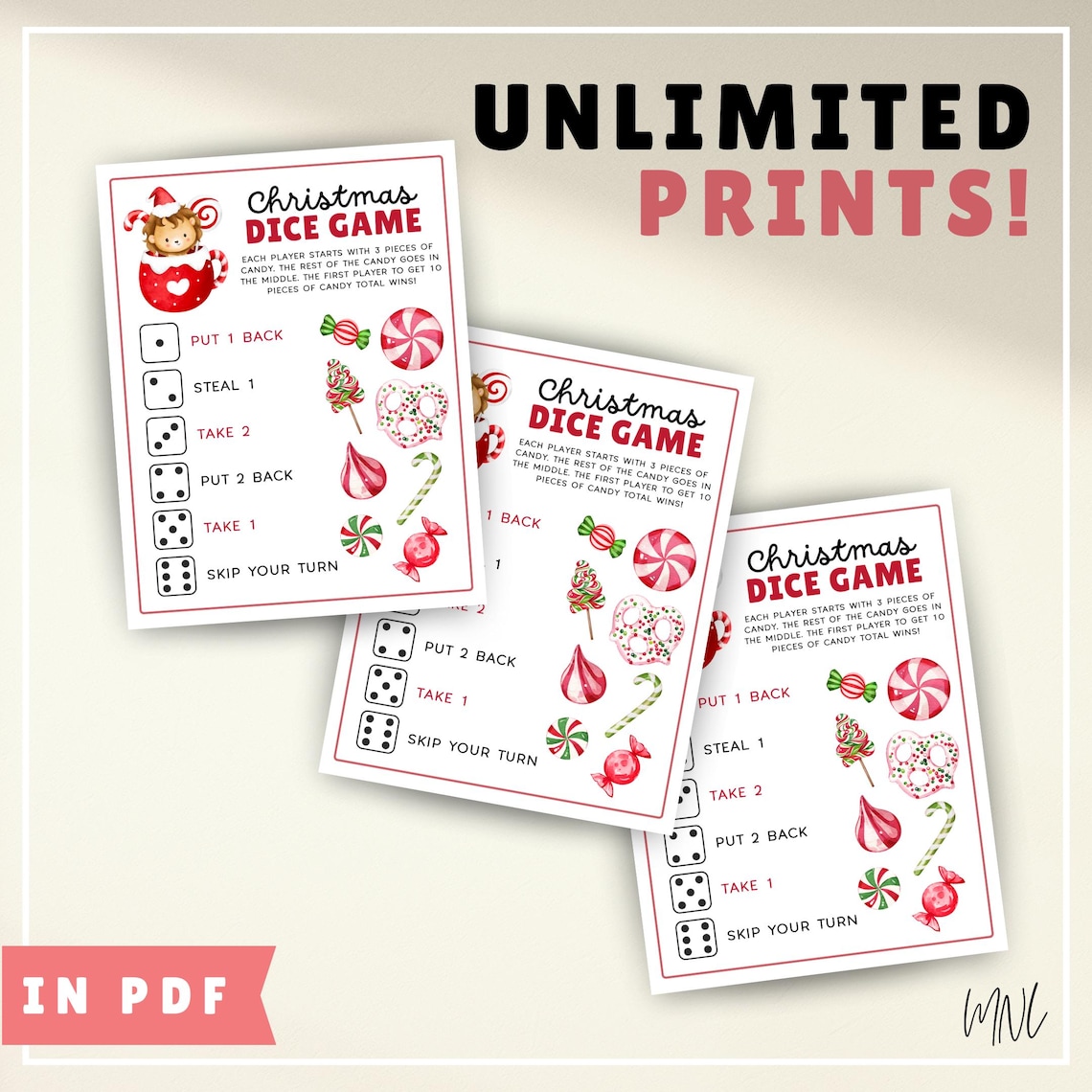 Christmas Candy Dice Game for Christmas Party Game Printable Christmas ...