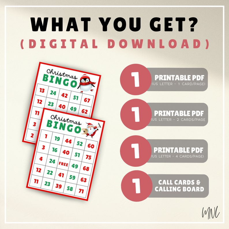 Christmas Bingo Cards for Christmas Party Game Christmas Printable ...