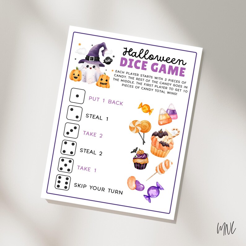 Halloween Candy Dice Game for Halloween Party Game Printable Halloween ...