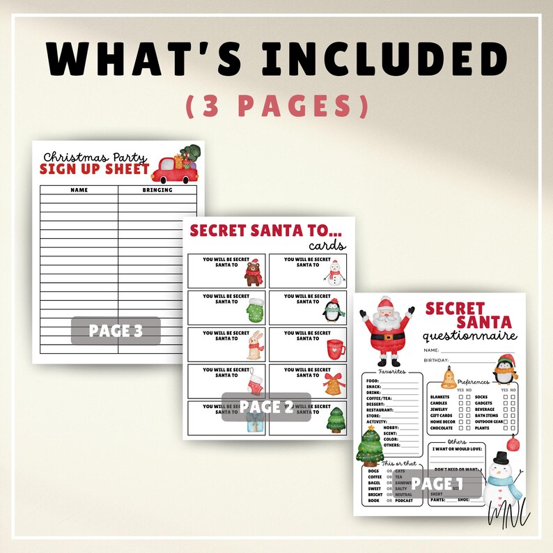 Secret Santa Questionnaire for Christmas Party Work Gift Exchange Gift ...