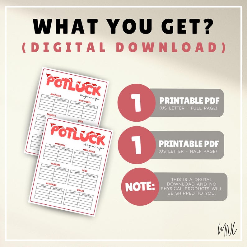 Christmas Potluck Sign up Sheet for Christmas Party, Printable ...