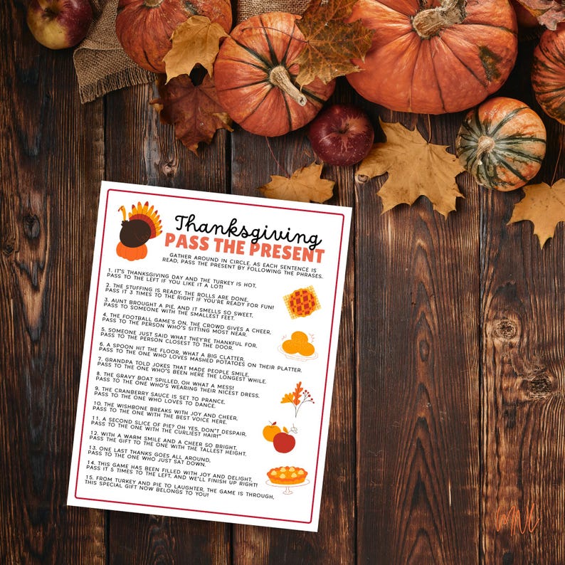 Pass the Present Thanksgiving Game, Pass the Gift Game for Thanksgiving ...