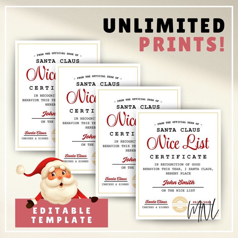 Letter From Santa Nice List Certificate Bundle for Christmas Eve Box ...