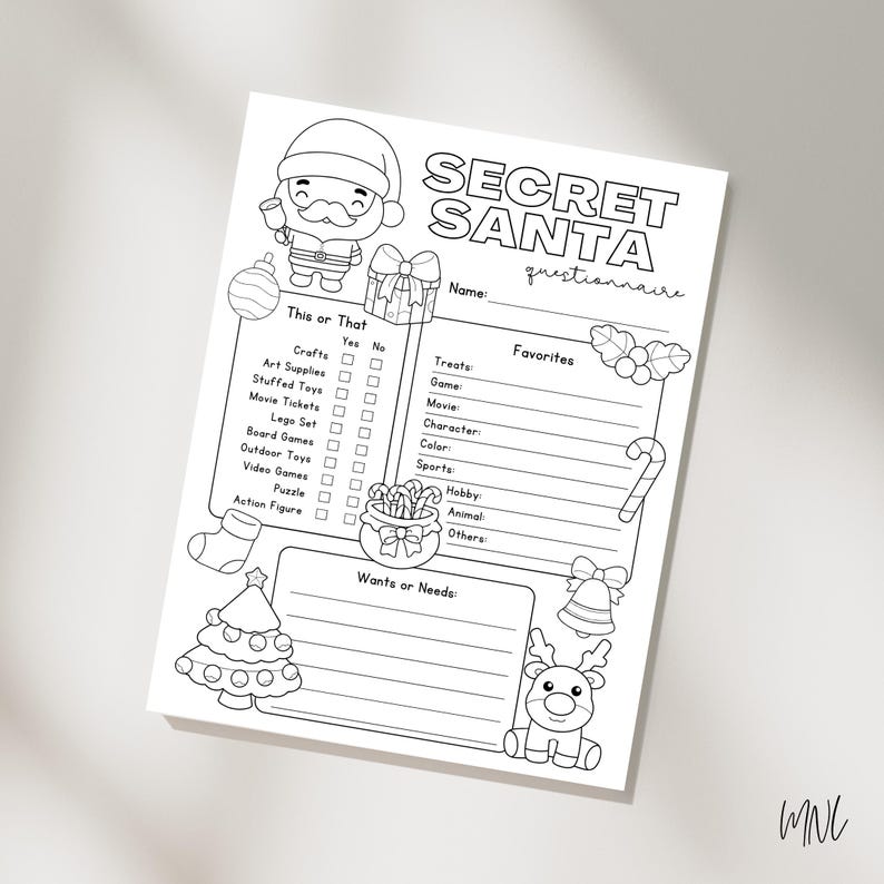 Secret Santa Questionnaire for Kids Christmas Party Gift Exchange Gift ...