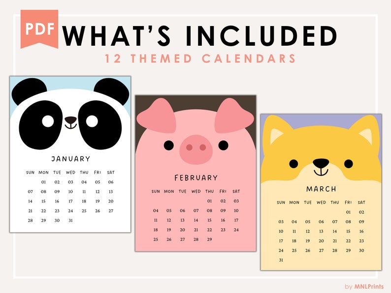 Calendrier 2024 à imprimer pour enfants Calendrier 2024 Joli calendrier ...