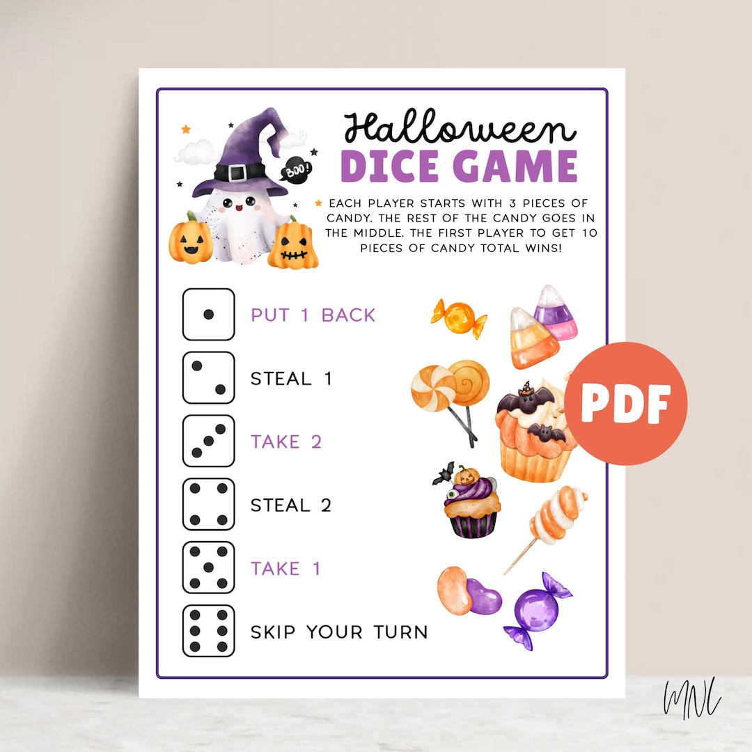 Halloween Candy Dice Game for Halloween Party Game Printable Halloween ...
