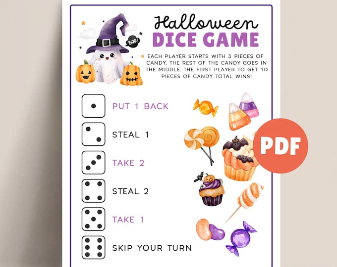 Halloween Candy Dice Game for Halloween Party Game Printable Halloween ...
