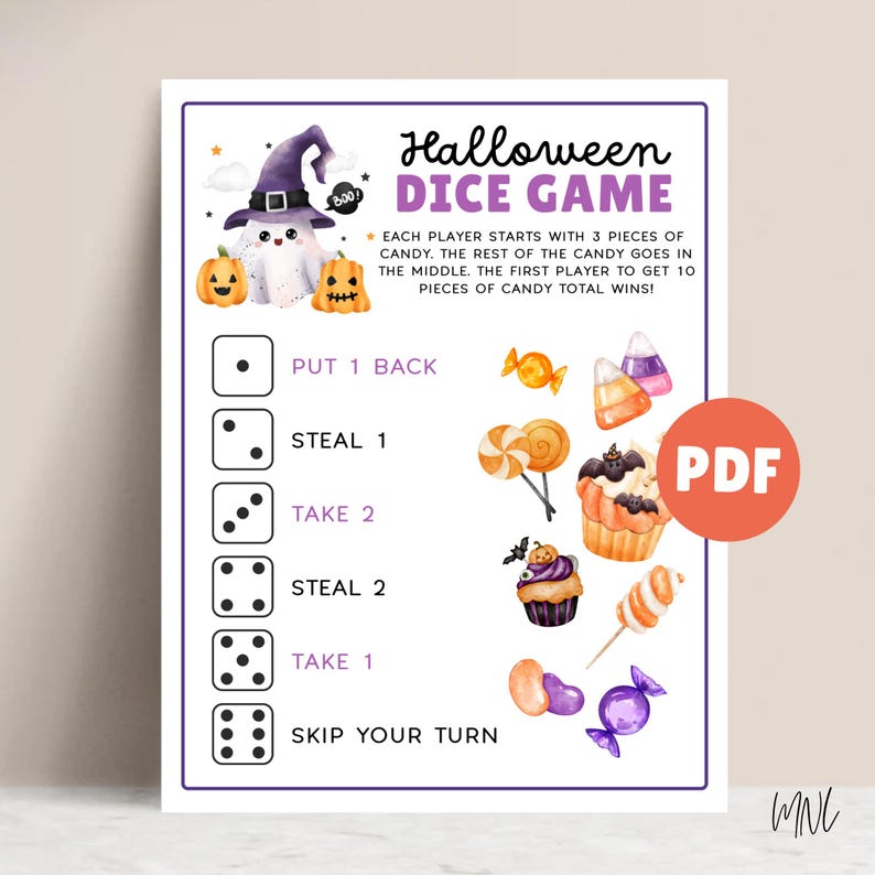 Halloween Candy Dice Game for Halloween Party Game Printable Halloween ...