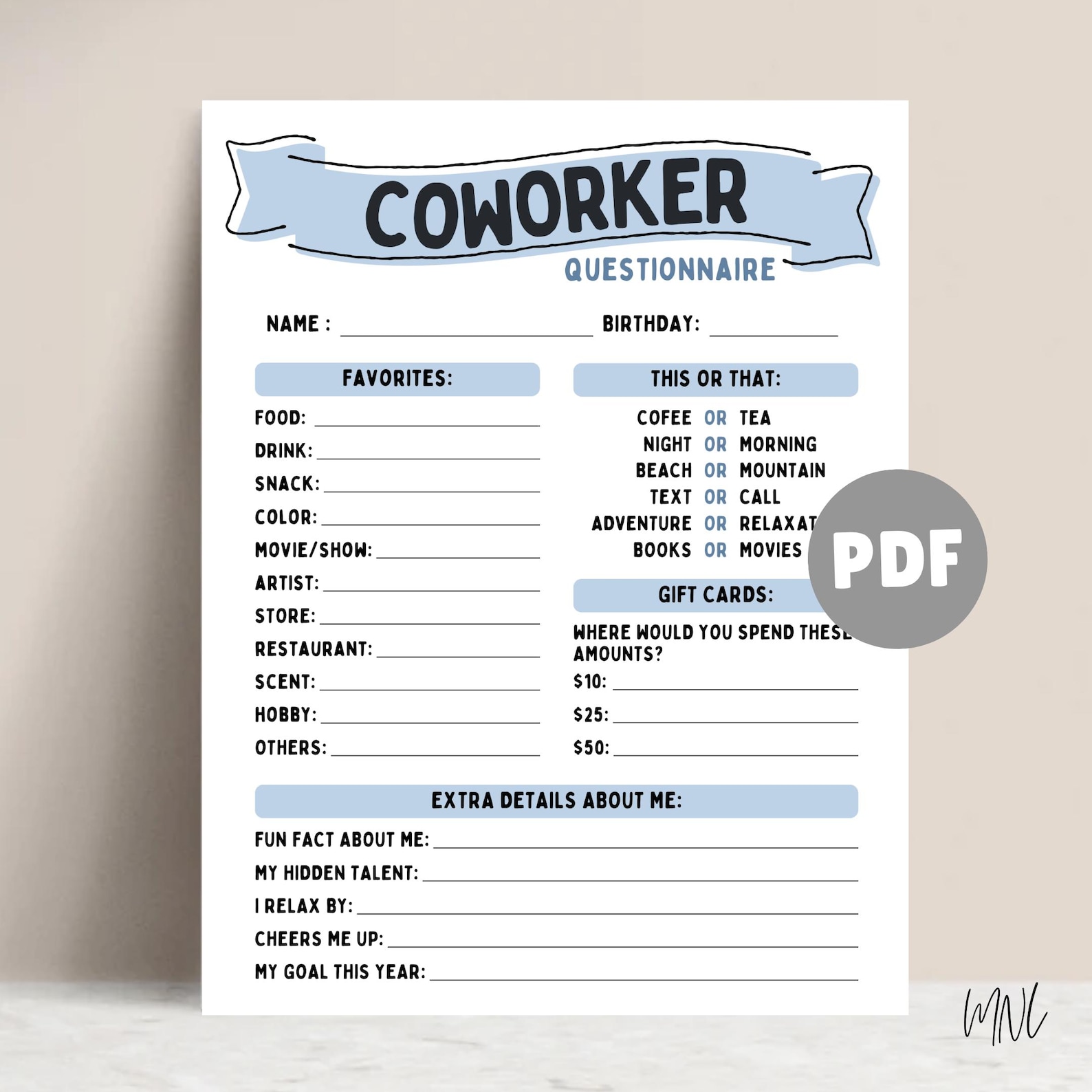 Favorites Survey for Coworker Questions, Staff Appreciation All About ...