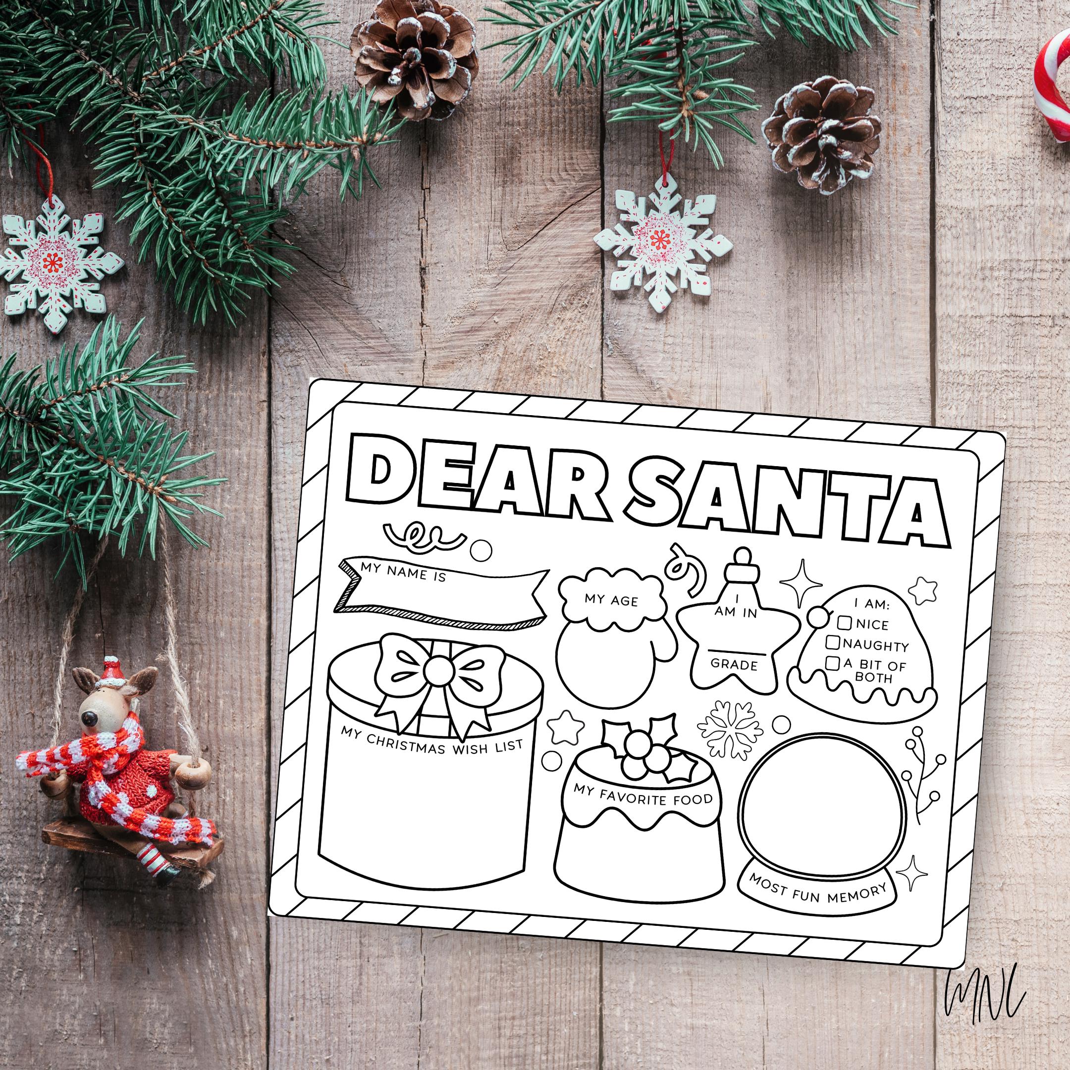 Letter to Santa Coloring Page Printable Christmas Wish List, Kids ...
