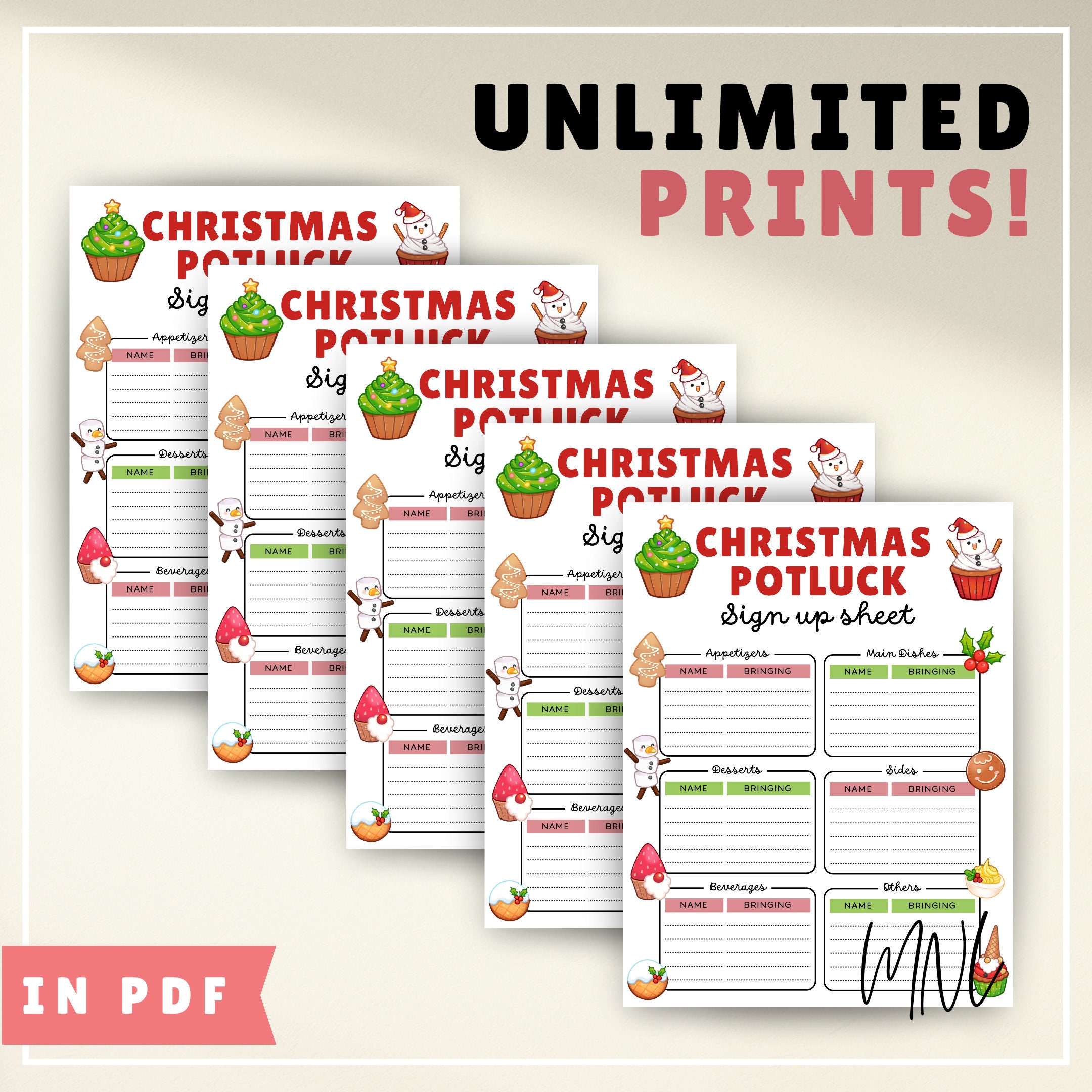 Christmas Potluck Sign up Sheet for Christmas Party, Printable ...