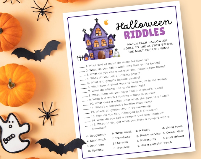 Halloween Riddles Printable Party Game for Kids, Funny Fall Dad Joke ...