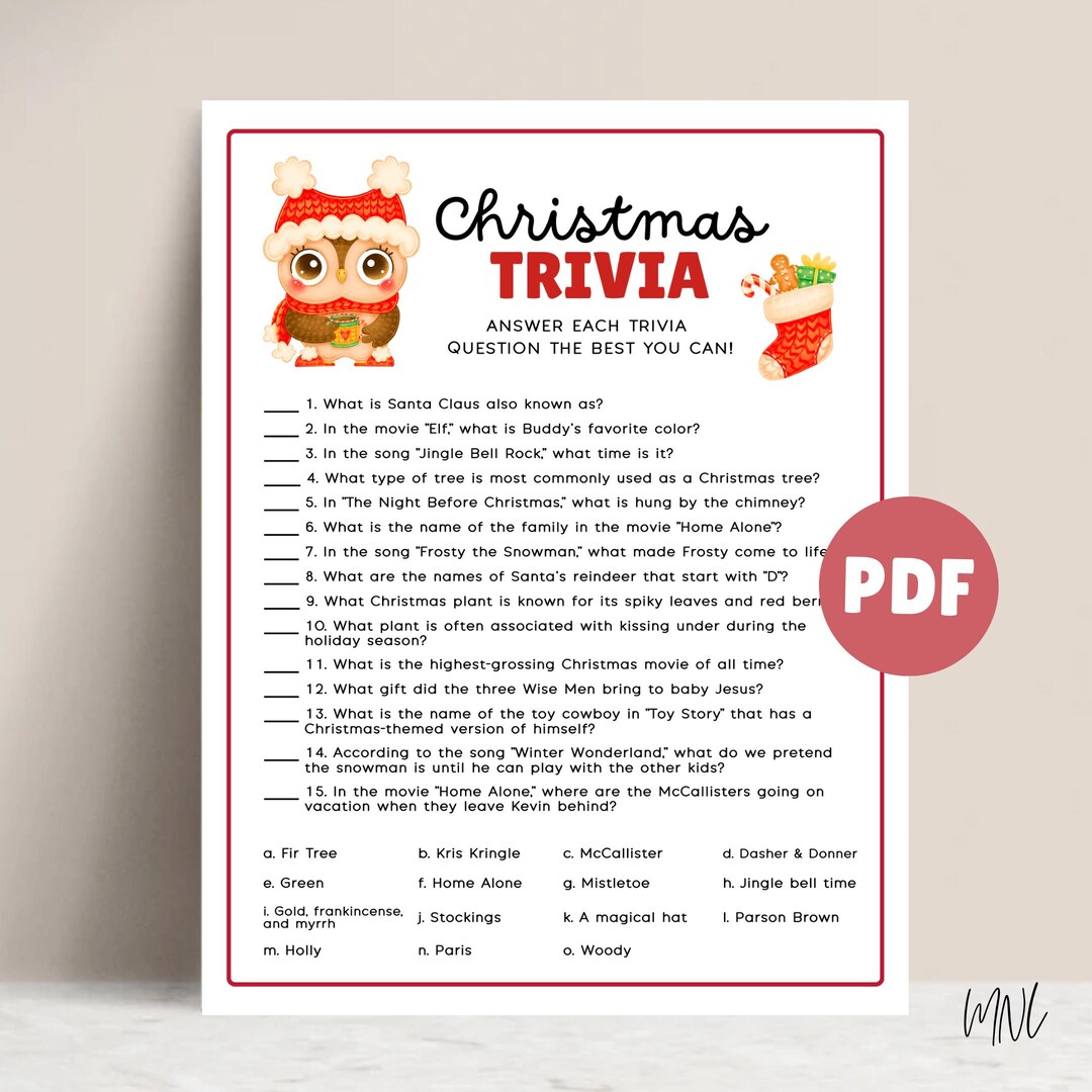 Christmas Trivia Game for Christmas Party Game, Christmas Quiz Office ...