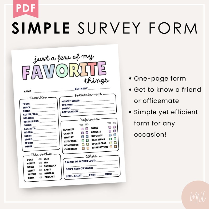 Favorites Survey for Coworker Questions Staff Appreciation All About Me ...