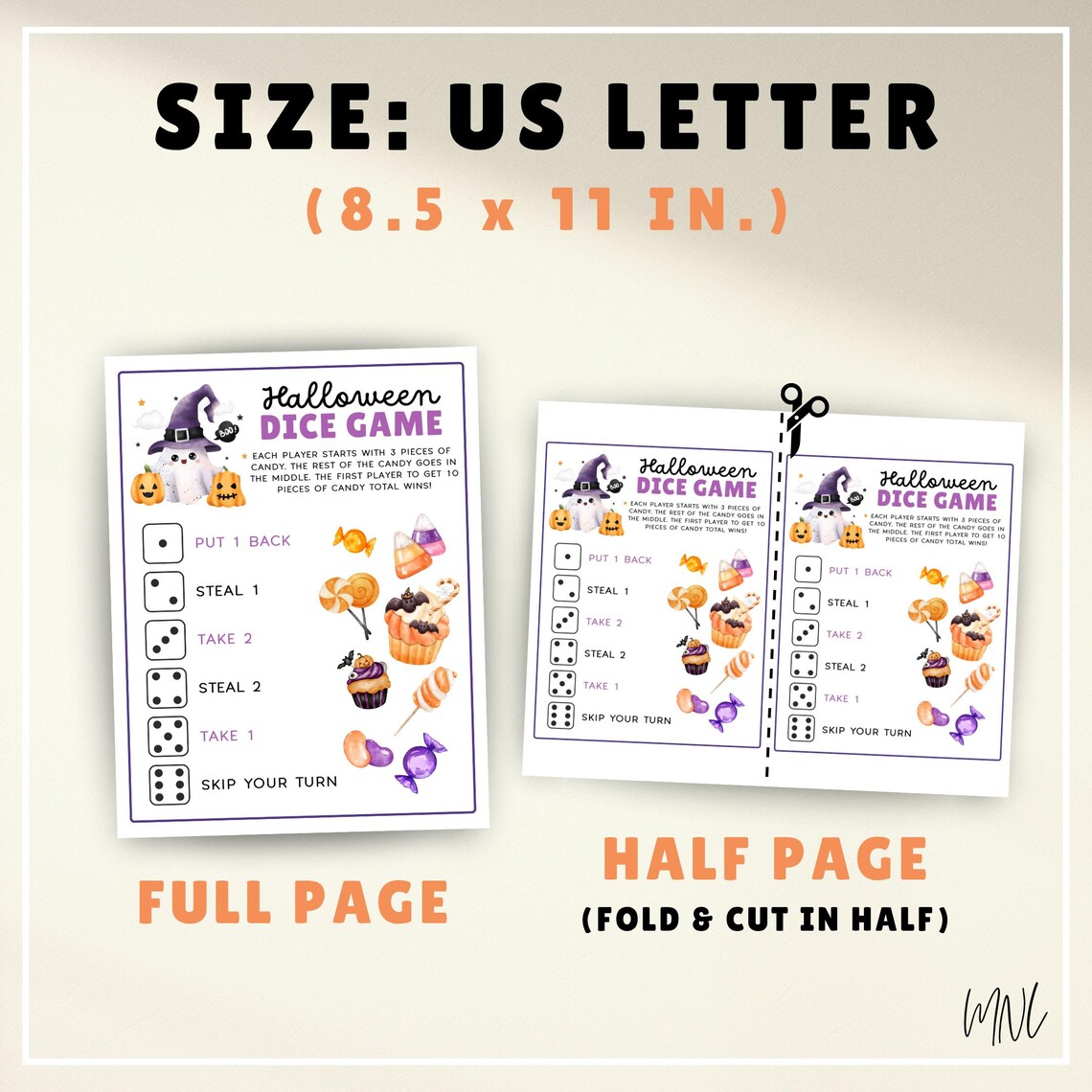 Halloween Candy Dice Game for Halloween Party Game Printable Halloween ...