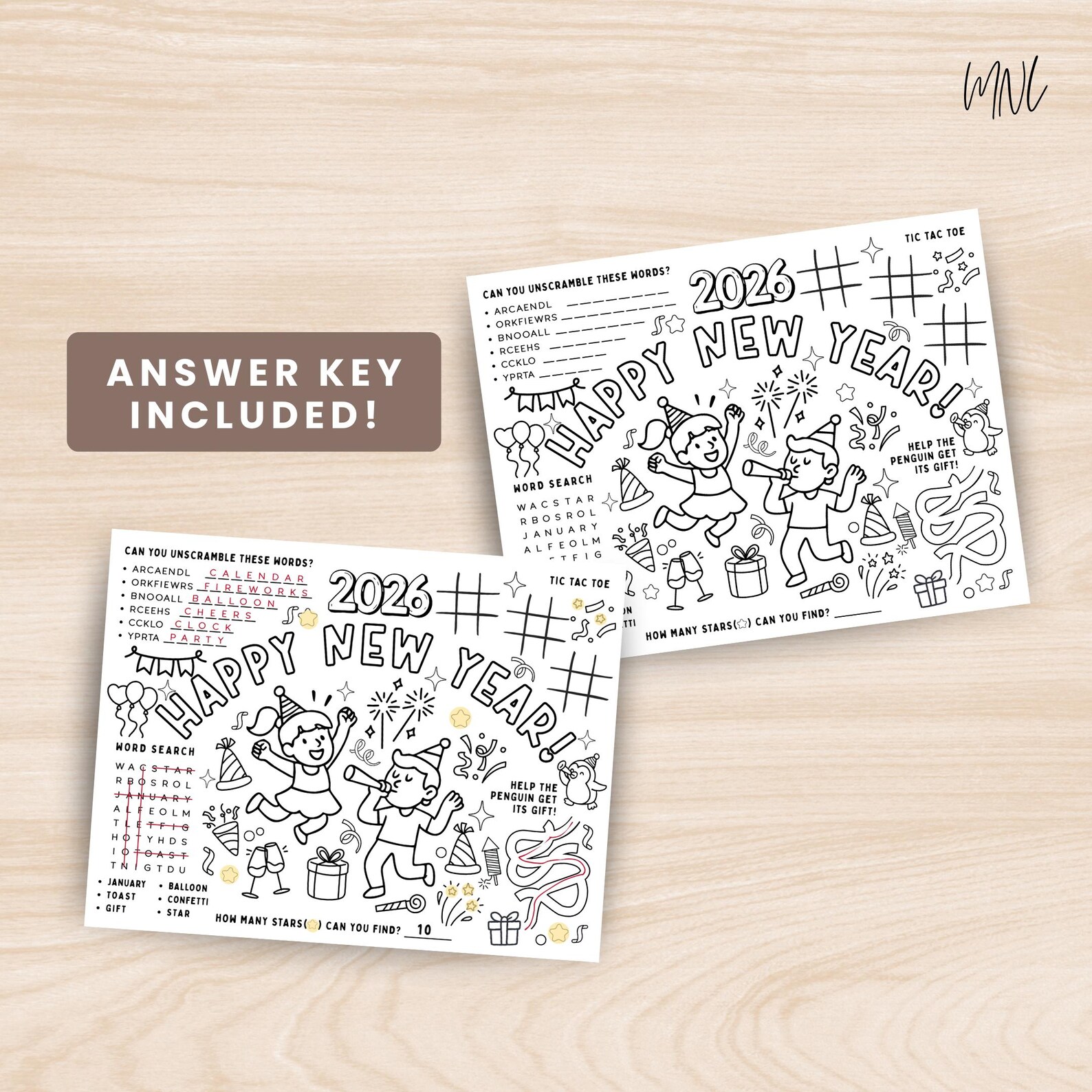 Happy New Year Coloring Placemat, Printable New Year Kids Activity for ...